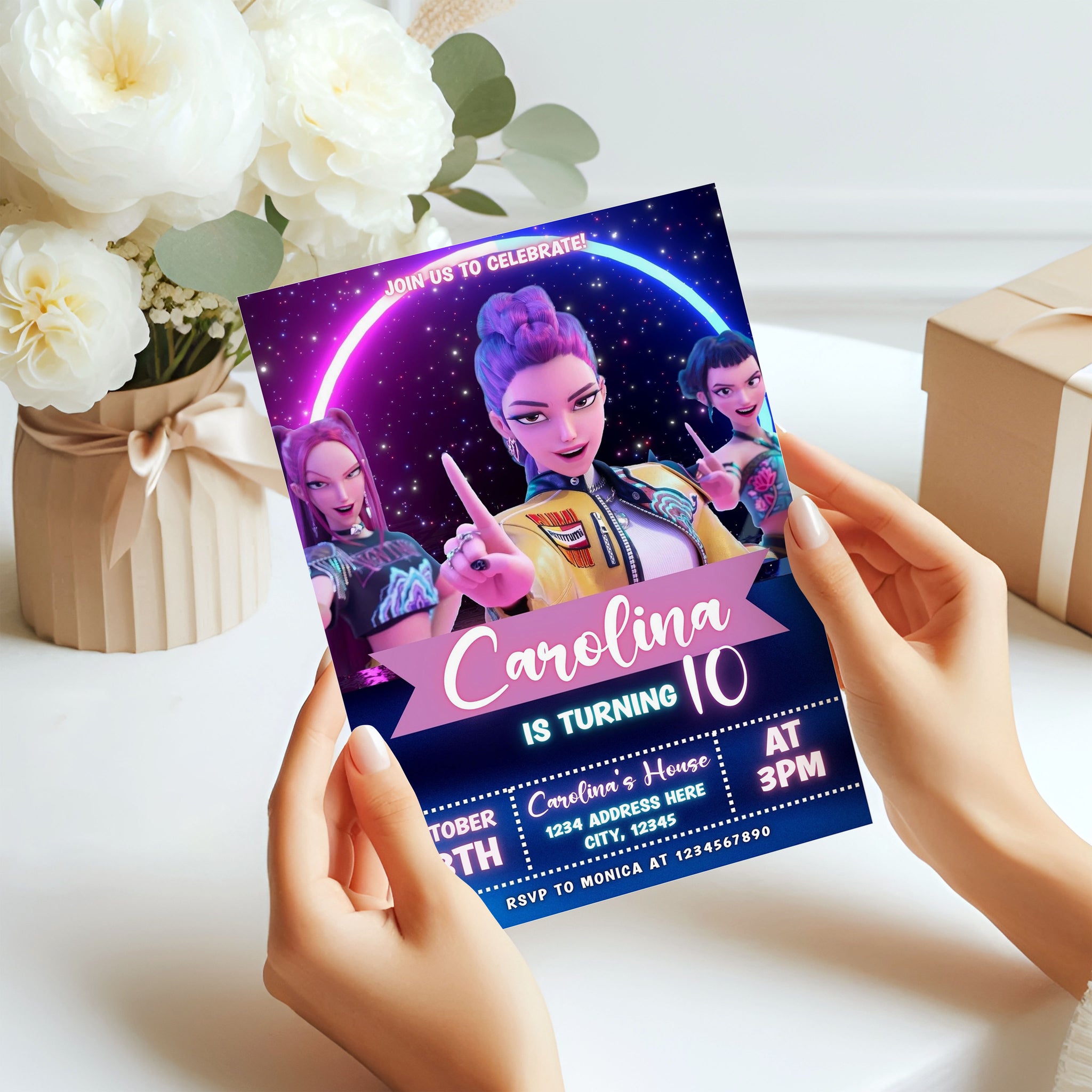 Kpop Demon Hunters Huntrix Digital Invitation | Editable Party Template ...