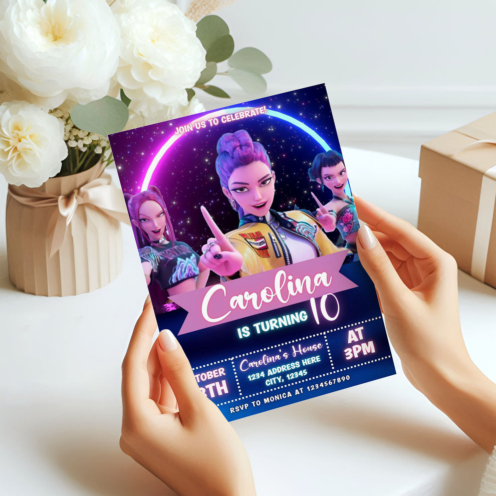 Kpop Demon Hunters Huntrix Digital Invitation | Editable Party Template ...