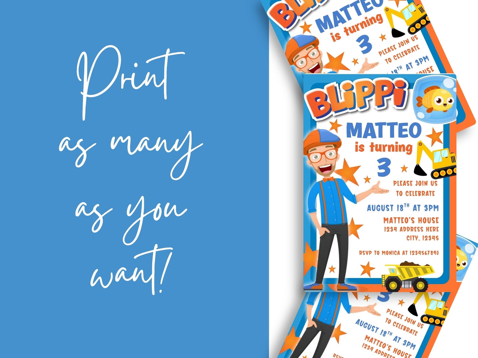 Edit Your Blippi Birthday Invitation Today – Instant Download – Mama ...