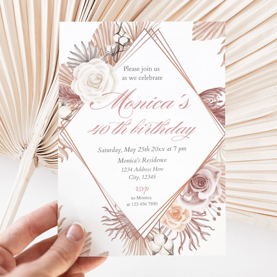 Boho 40th Birthday Invitation Template – Mama Life Printables