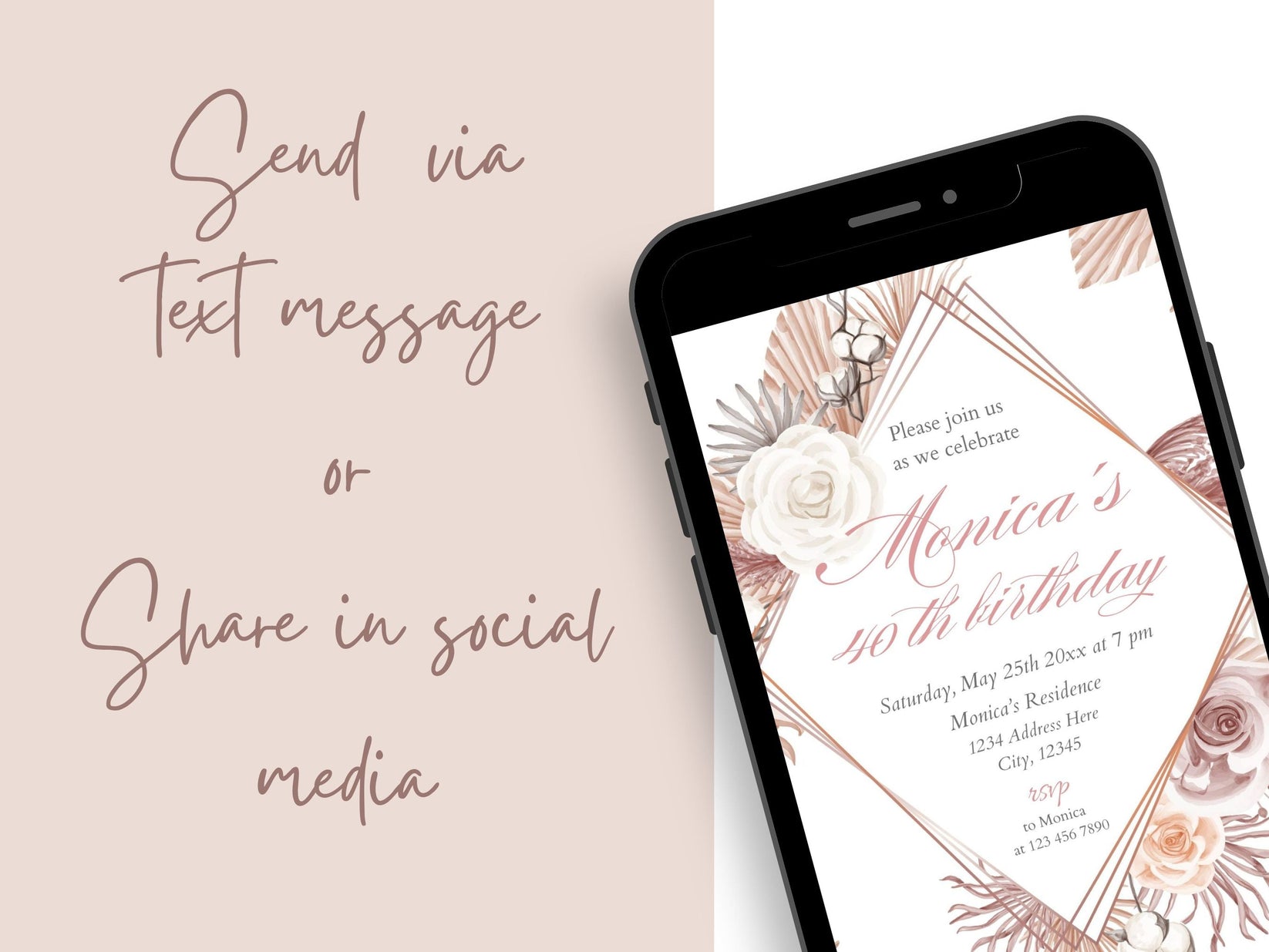 Boho 40th Birthday Invitation Template – Mama Life Printables