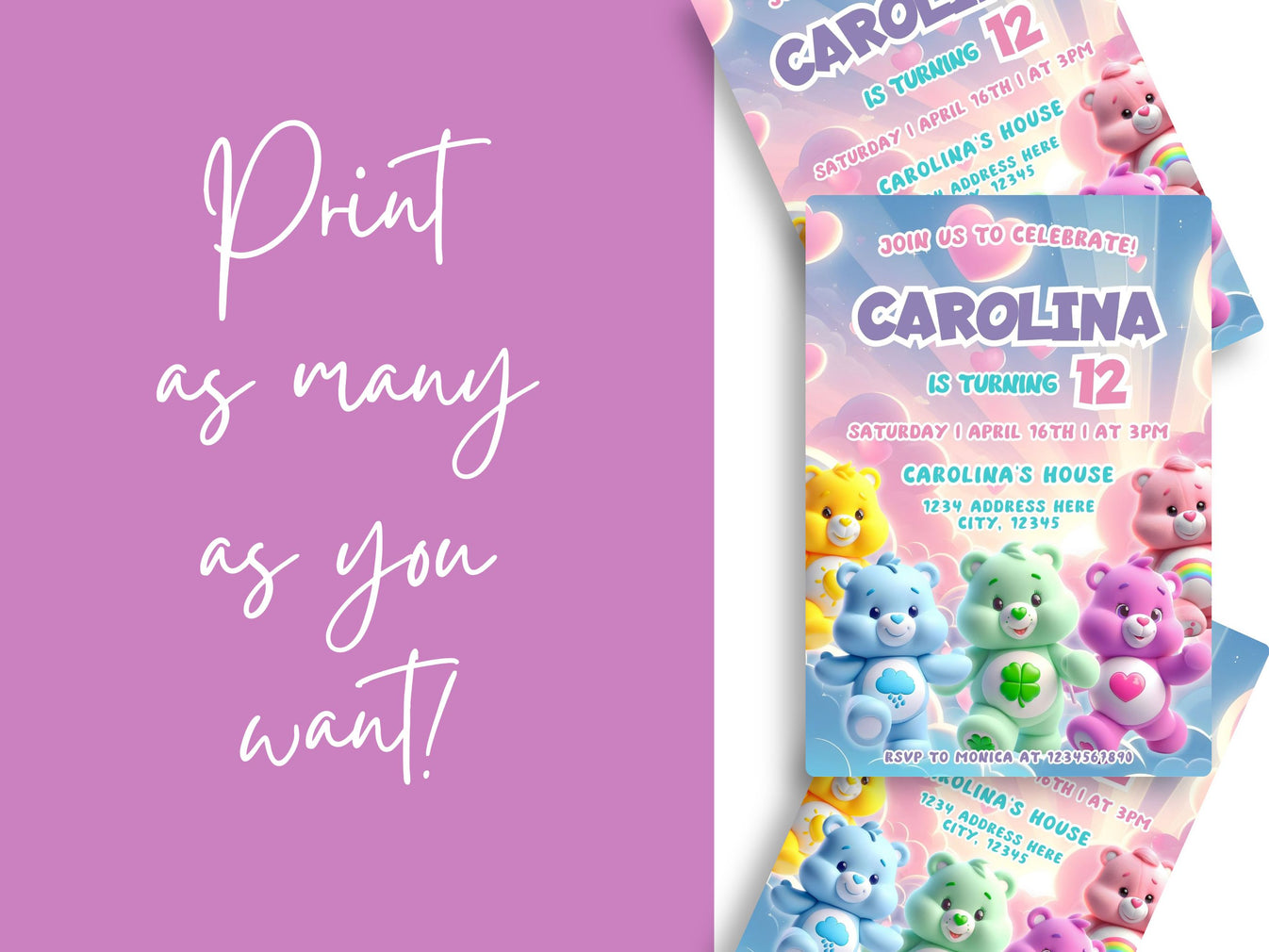 Editable Care Bears Birthday Invitation – Mama Life Printables