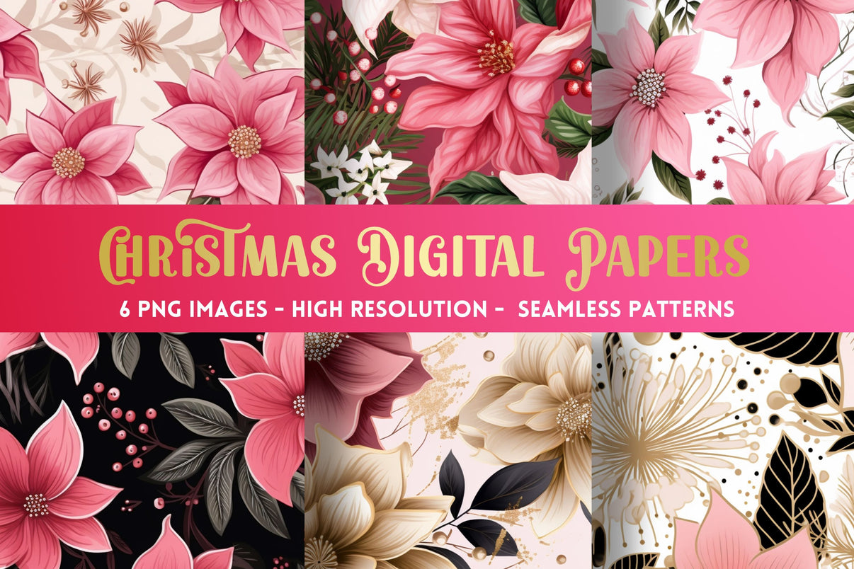 Christmas Pink Flowers Digital Papers – Mama Life Printables