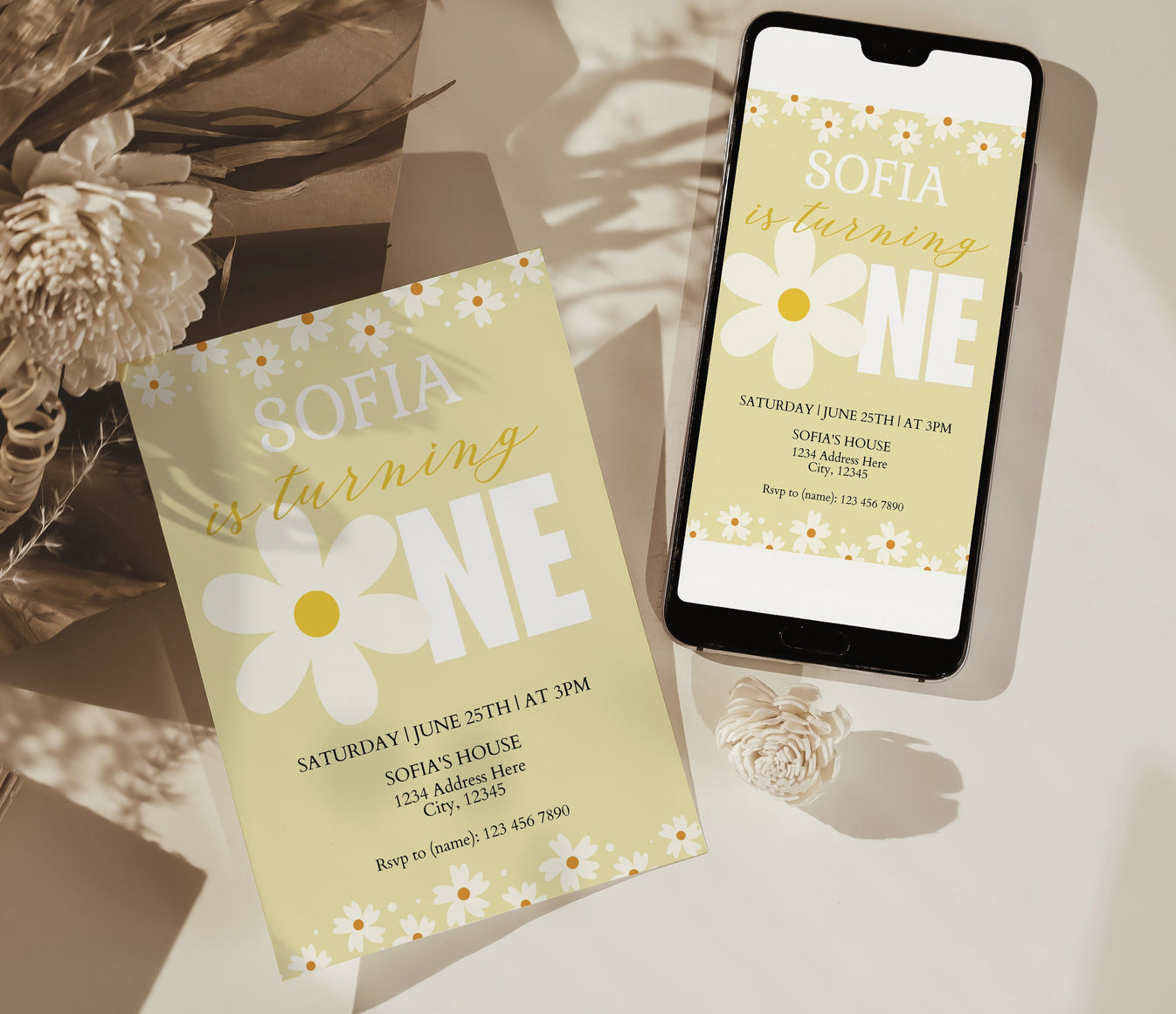 Daisy Flowers 1st Birthday Invitation – Mama Life Printables