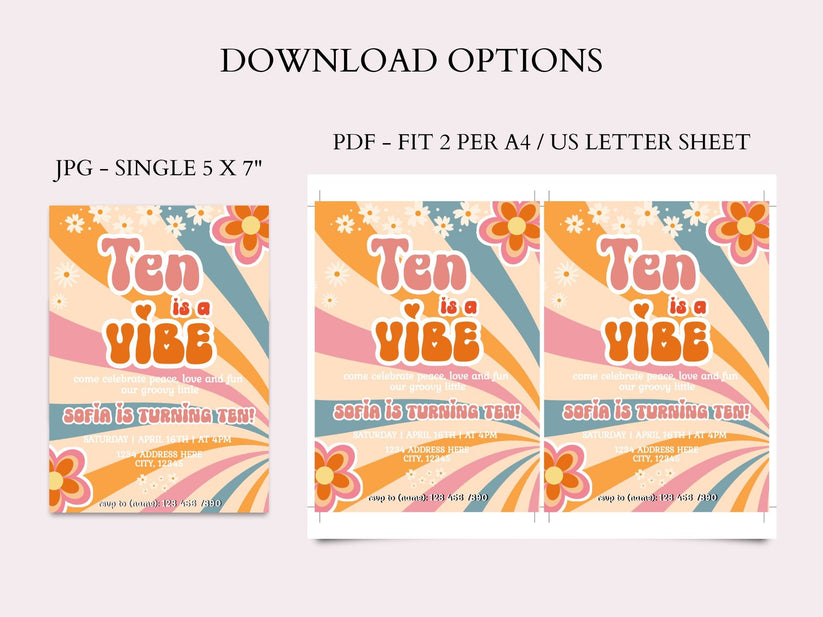 Groovy 10th Birthday Invitation Template – Mama Life Printables