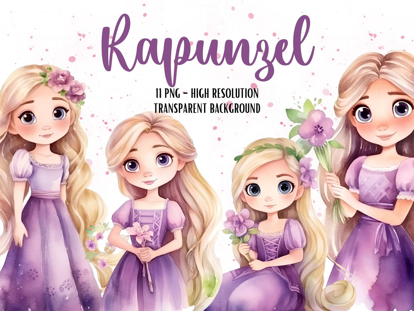 Watercolor Rapunzel PNG Clip Arts – Mama Life Printables