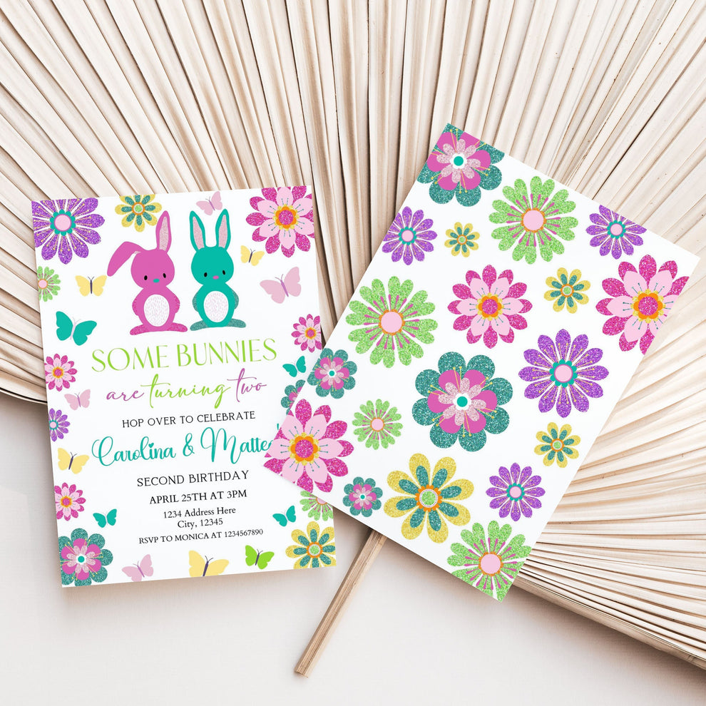 Easter Birthday Invitation for Siblings | Cute Bunny Invite – Mama Life ...
