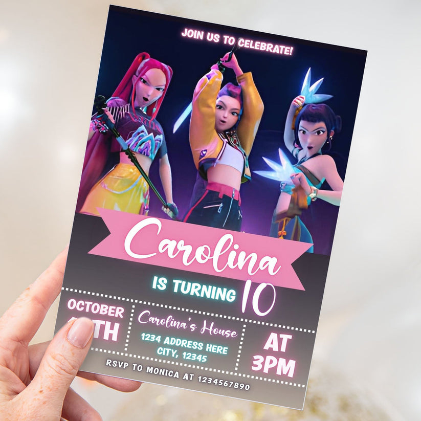 Kpop Demon Hunters Birthday Invitation – Trendy Anime Party Template ...