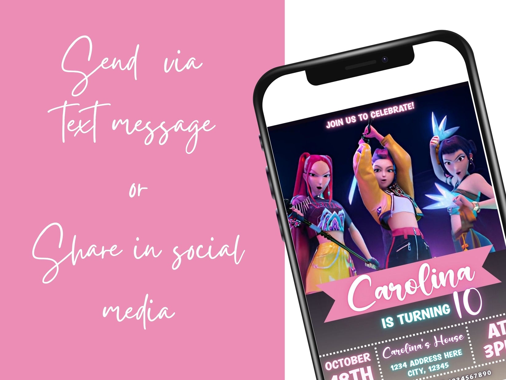 Kpop Demon Hunters Birthday Invitation – Trendy Anime Party Template ...