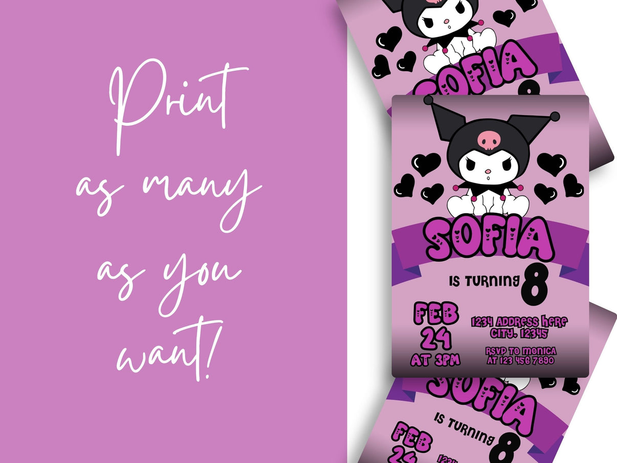 Kawaii Kuromi Invitation Template – Mama Life Printables