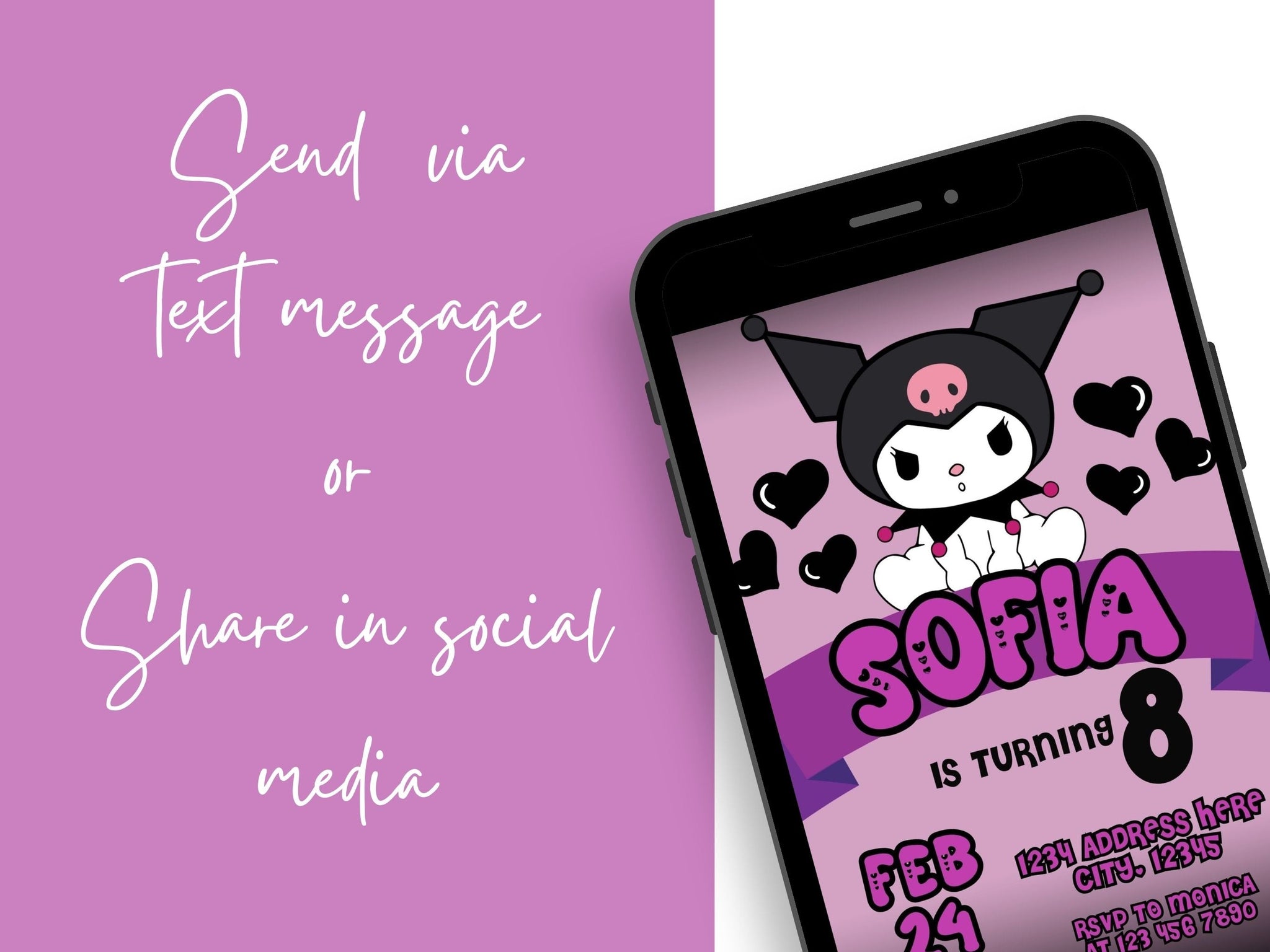 Kawaii Kuromi Invitation Template – Mama Life Printables