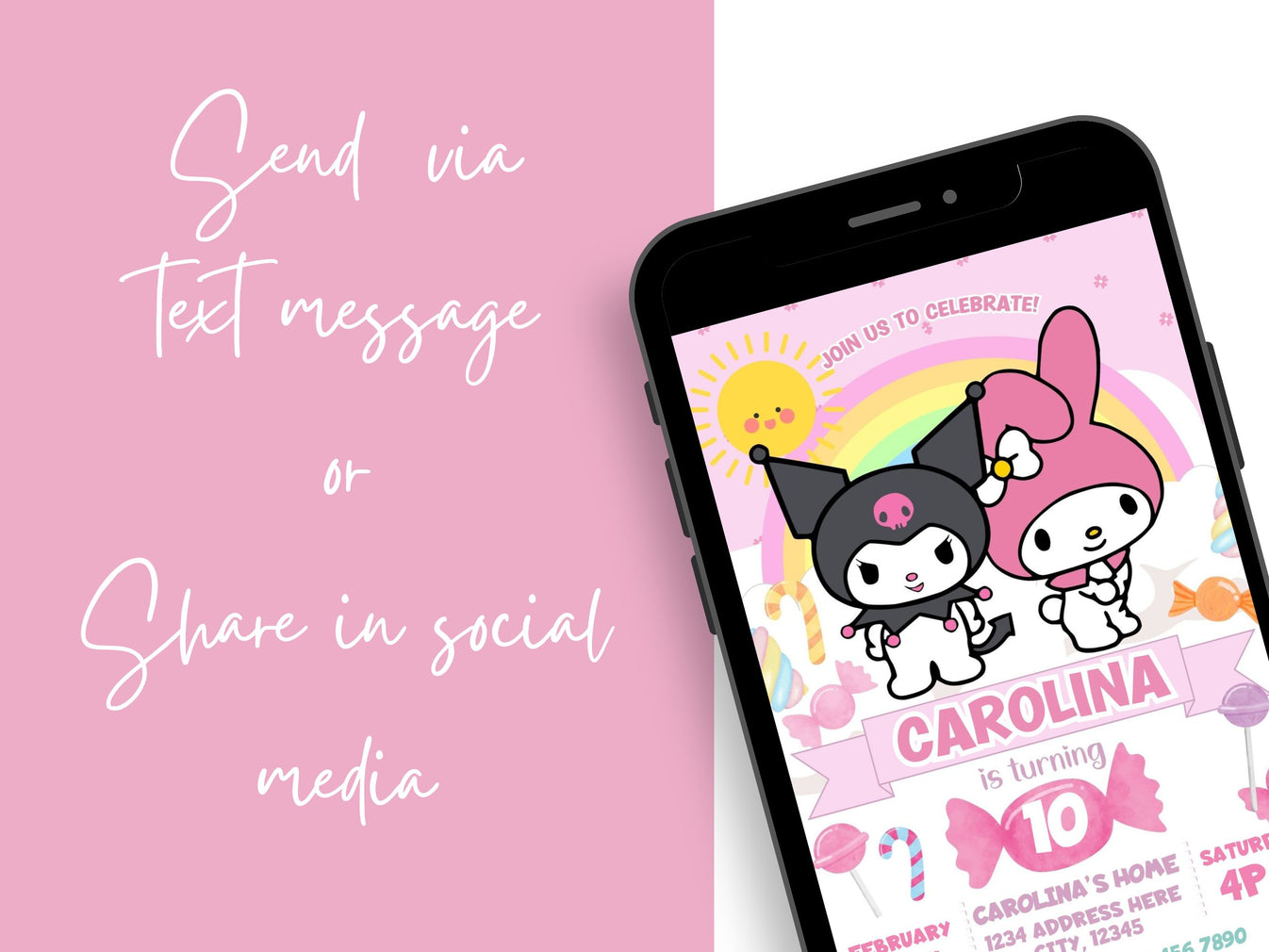 Melody & Kuromi Birthday Invitation Template – Mama Life Printables