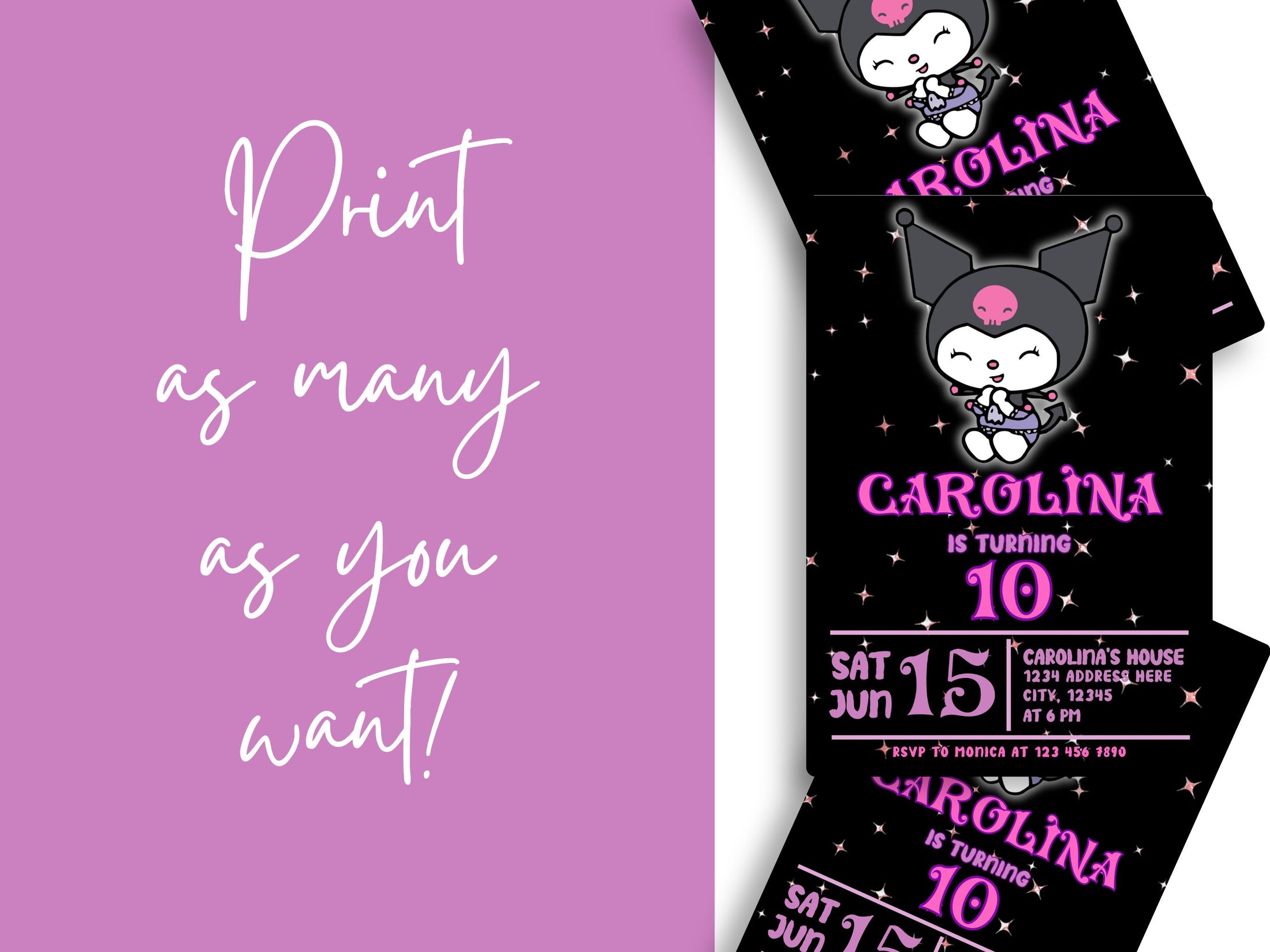 Adorable Kuromi Birthday Invitations – Mama Life Printables