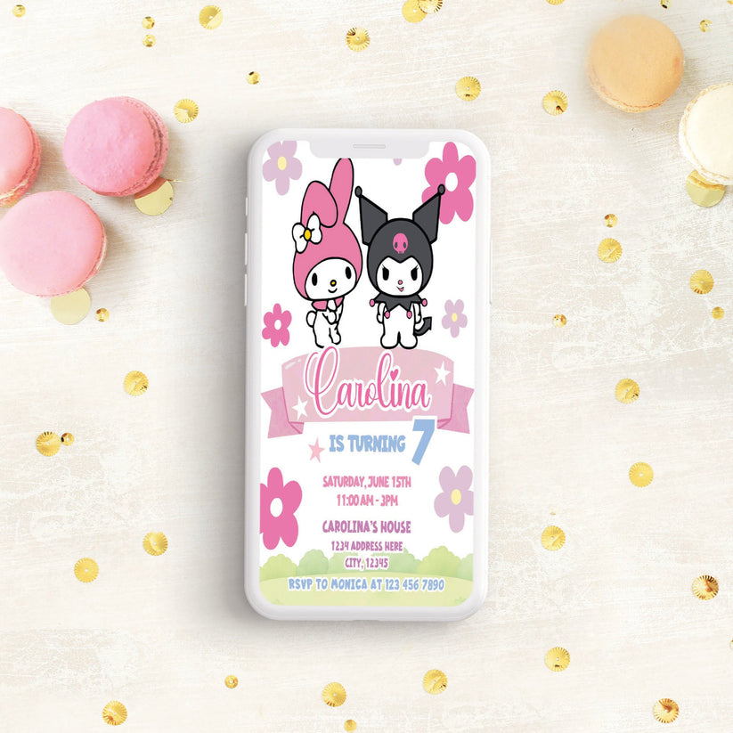 My Melody & Kuromi Digital Invitation | Editable Birthday Template ...