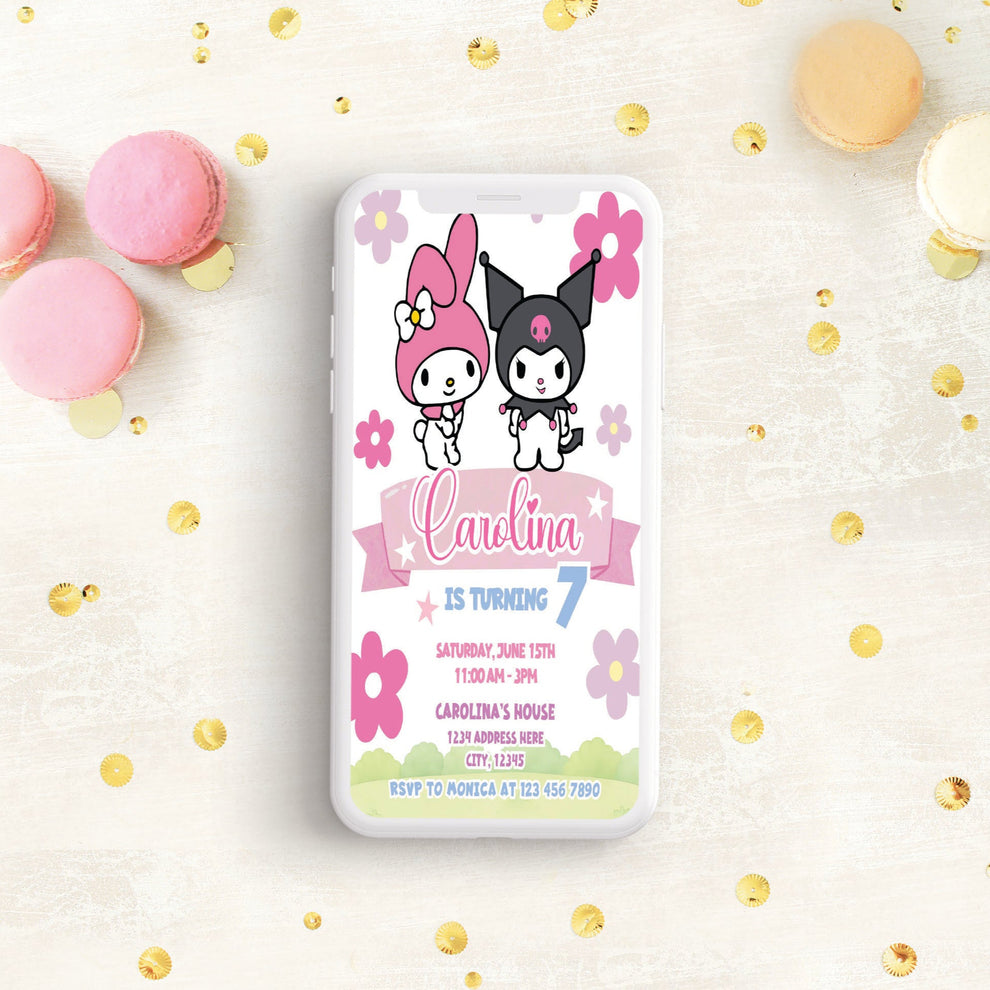 My Melody & Kuromi Digital Invitation | Editable Birthday Template ...