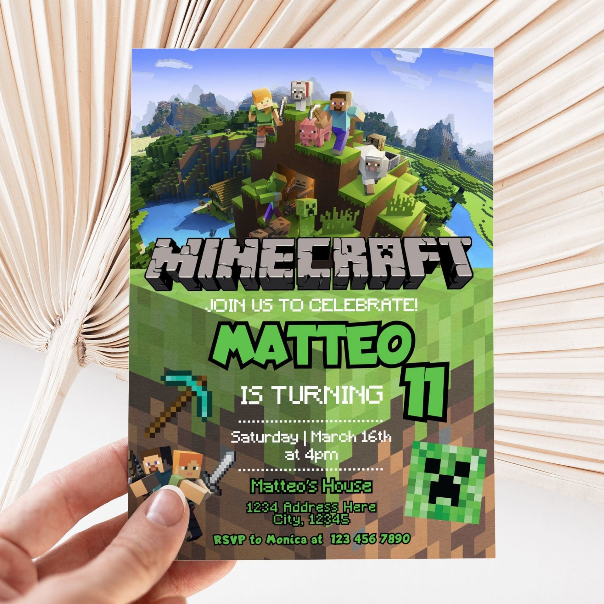 Free Minecraft Printable Birthday Invitation Minecraft Personalized