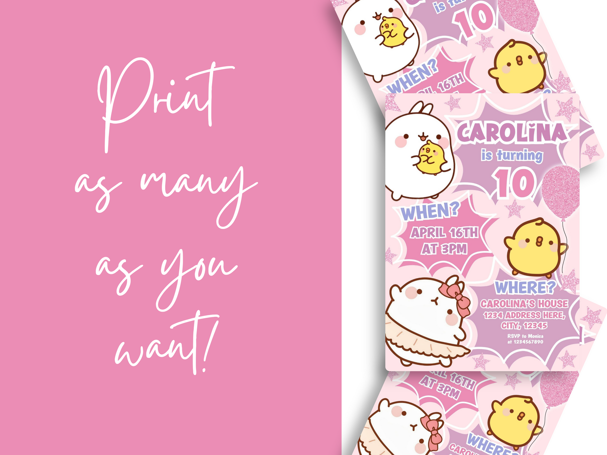 Editable Molang & Piu Piu Birthday Invitation – Mama Life Printables