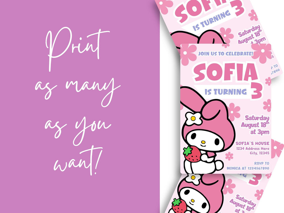 Kawaii My Melody Editable Birthday Invitation – Mama Life Printables