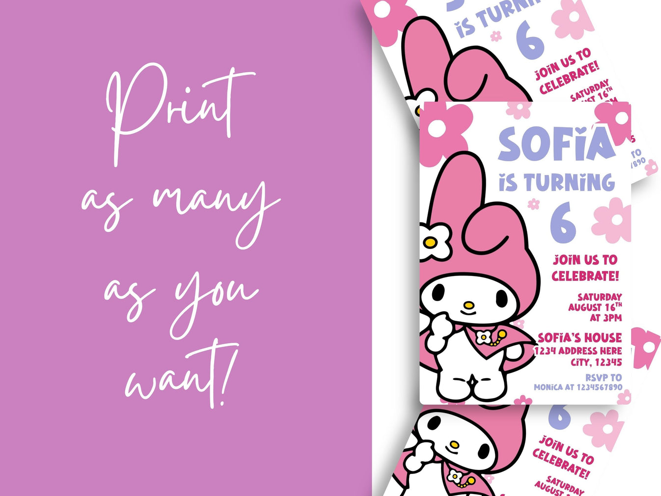 Sanrio My Melody Birthday Invitation | Printable & Digital Template ...