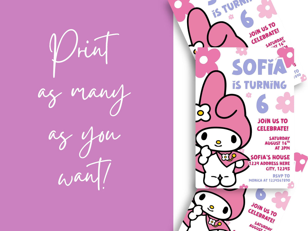 Sanrio My Melody Birthday Invitation | Printable & Digital Template ...