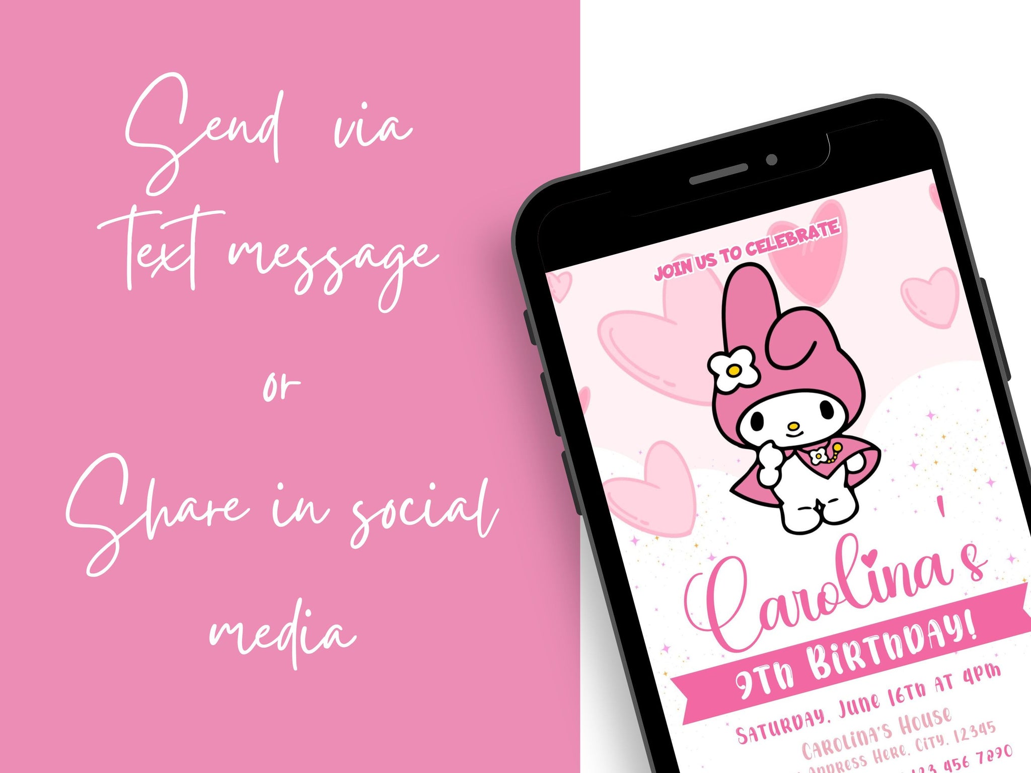 Kawaii My Melody Editable Birthday Invitation – Mama Life Printables