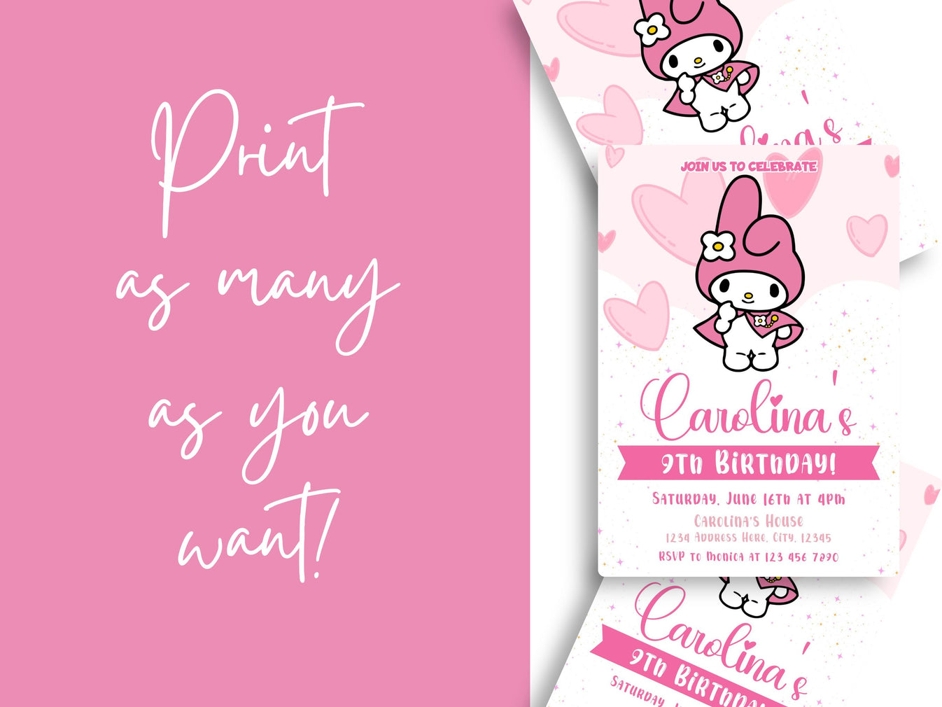 Kawaii My Melody Editable Birthday Invitation – Mama Life Printables