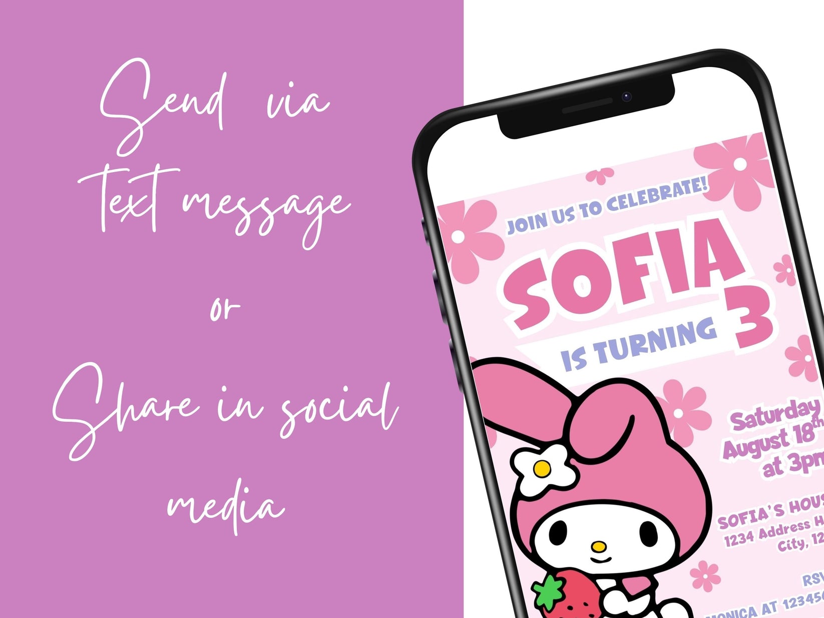 Kawaii My Melody Editable Birthday Invitation – Mama Life Printables