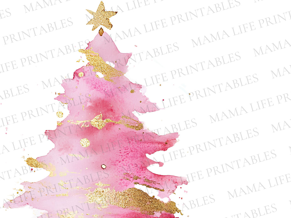 Watercolor Pink Christmas Trees Clipart – Mama Life Printables