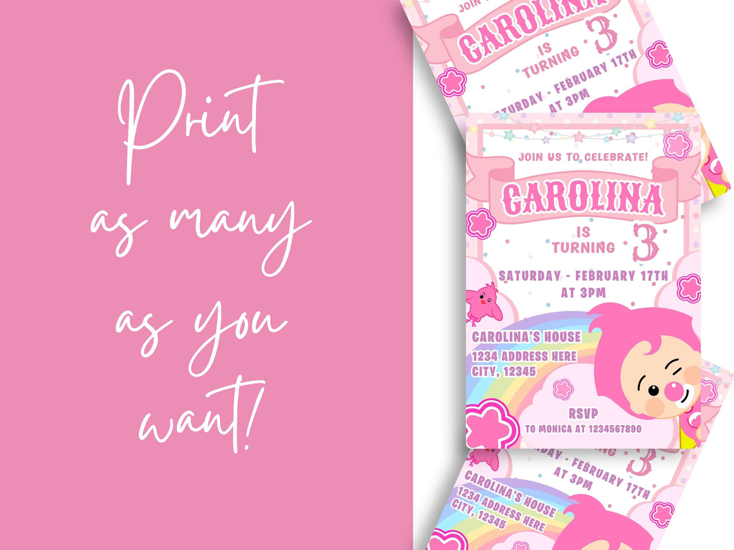 Plim Plim Pink Birthday Invitation Template – Mama Life Printables