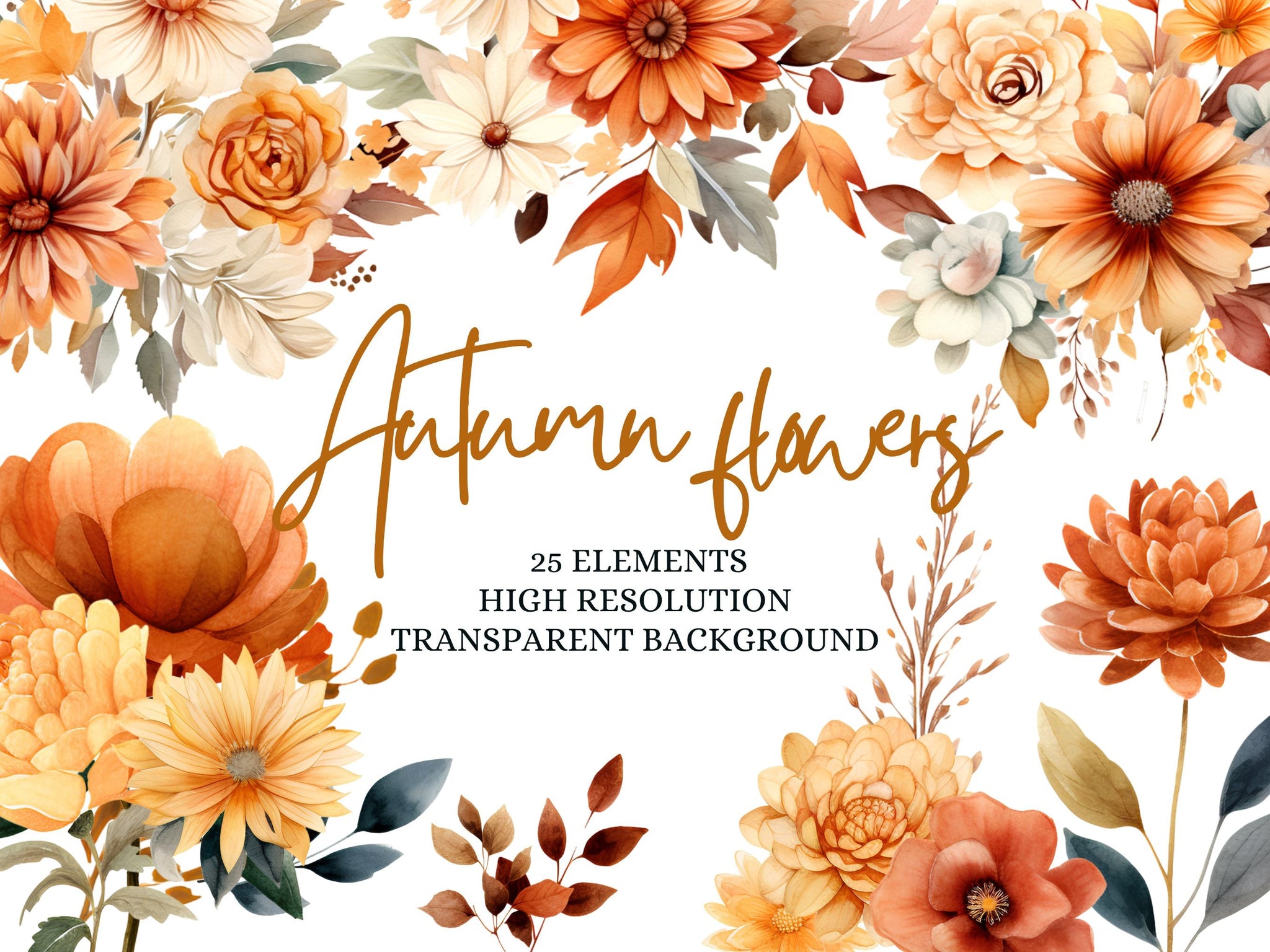 Watercolor Autumn Flowers Cliparts – Mama Life Printables