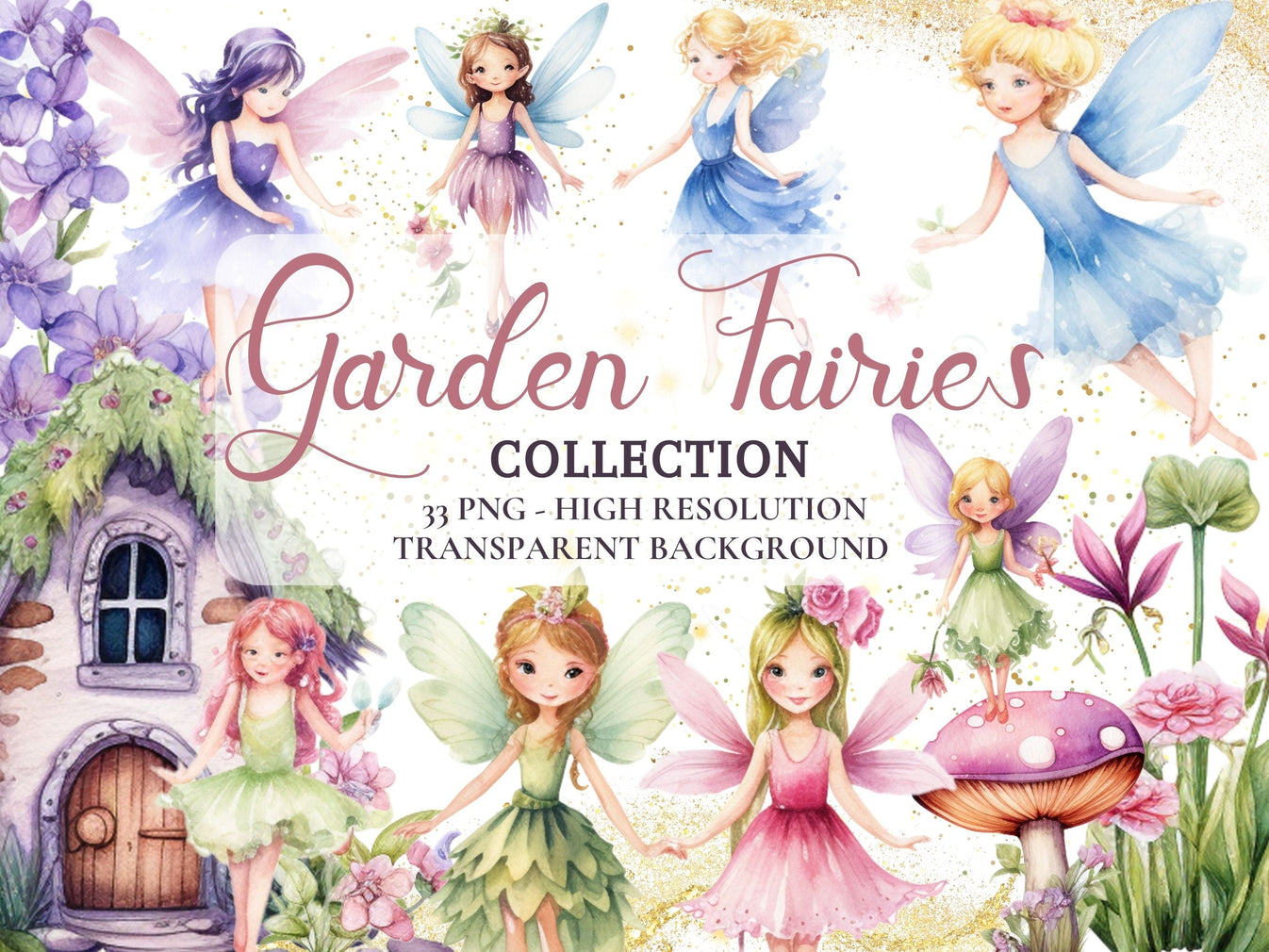 Watercolor Garden Fairies Clipart Set – Mama Life Printables