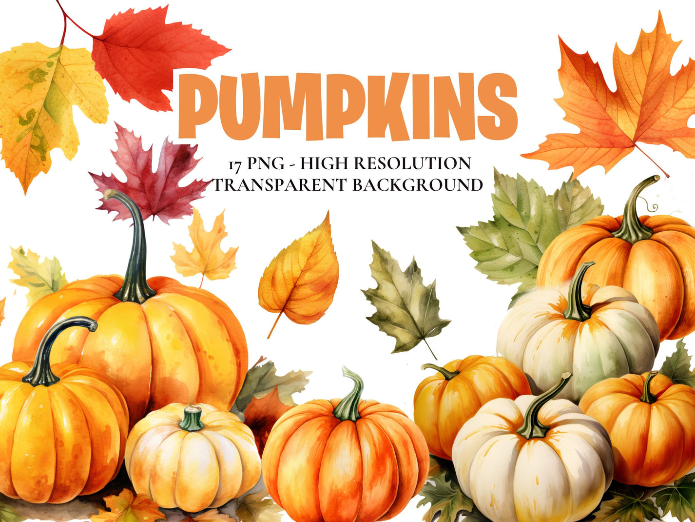 Watercolor Pumpkins PNG Cliparts – Mama Life Printables