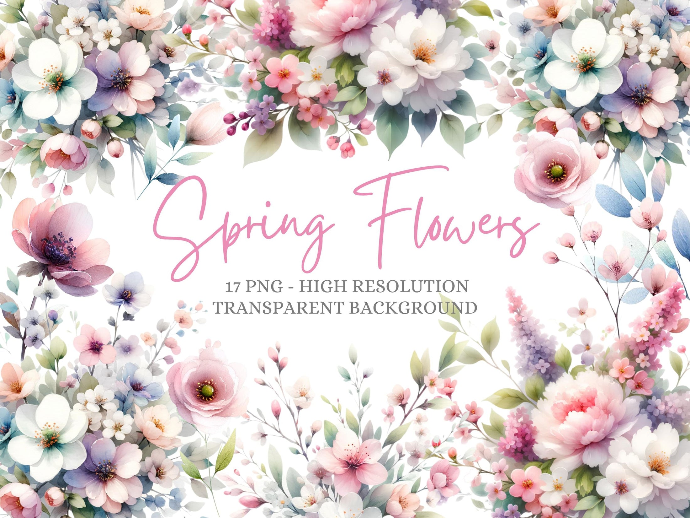 Watercolor Spring Flowers Cliparts – Mama Life Printables
