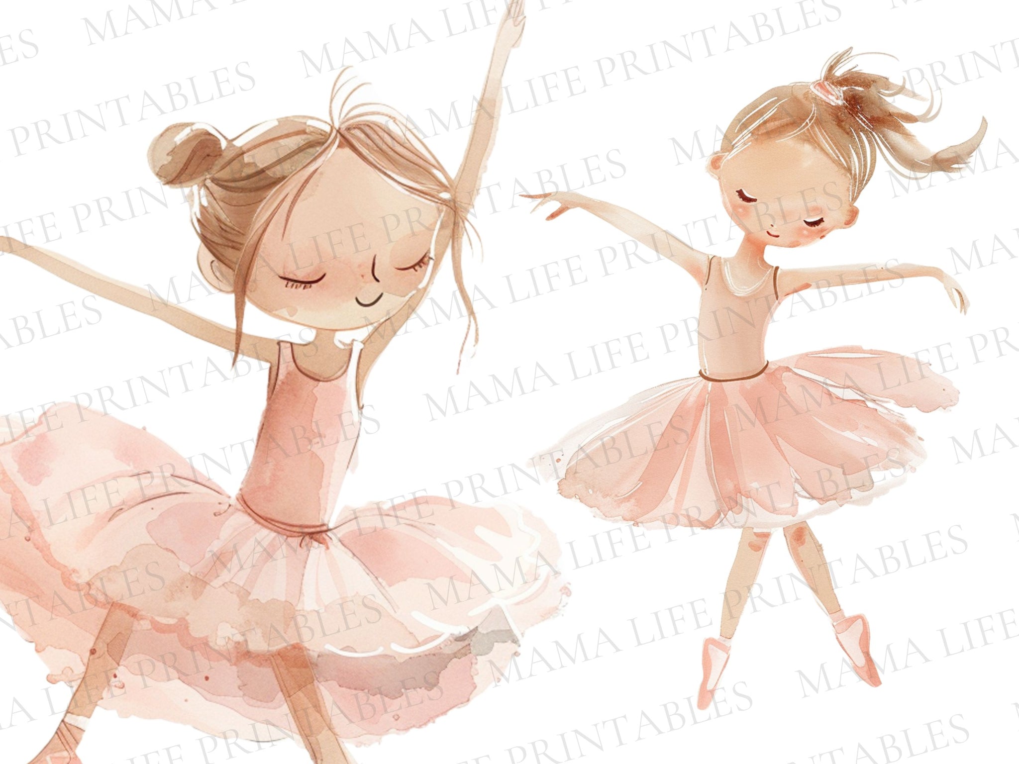 Elegant Watercolor Ballerinas PNG Cliparts – Mama Life Printables
